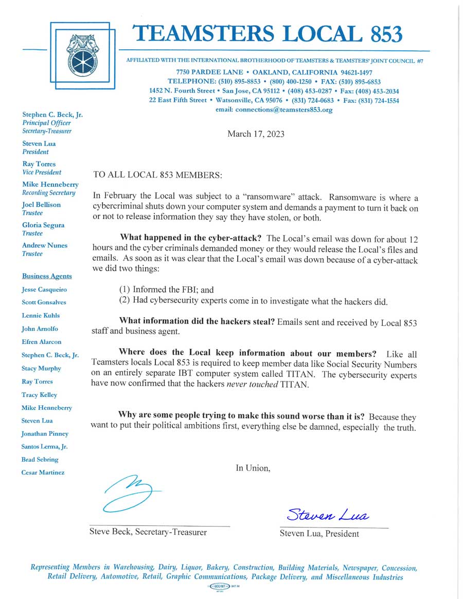 Union Business - Teamsters Local 853